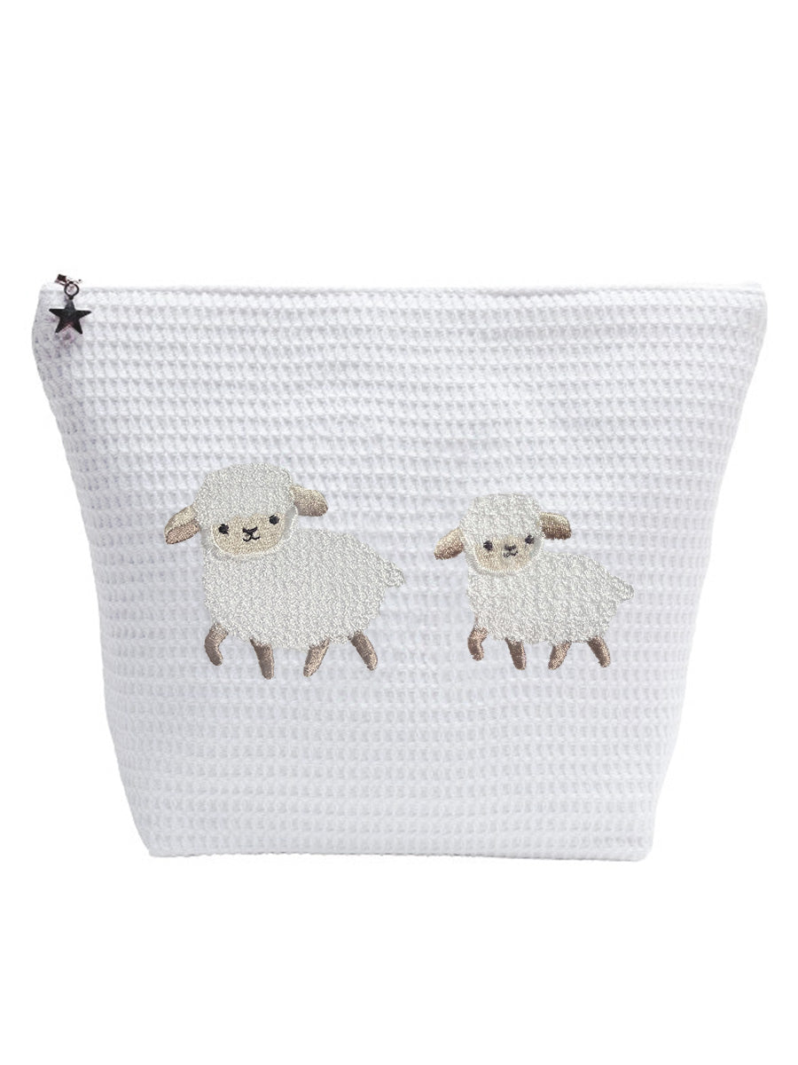 Cosmetic Bag (Large), Waffle Weave, Sheep & Lamb - Jacaranda Living