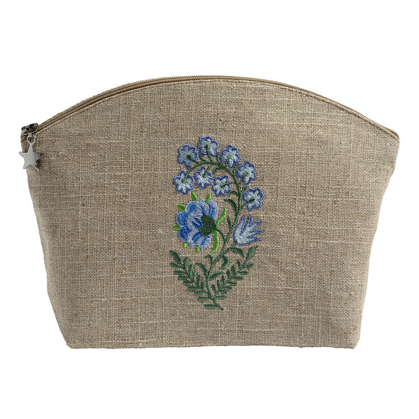 Cosmetic Bag, Natural Linen (Medium) - Fleur (Blue) – Jacaranda Living