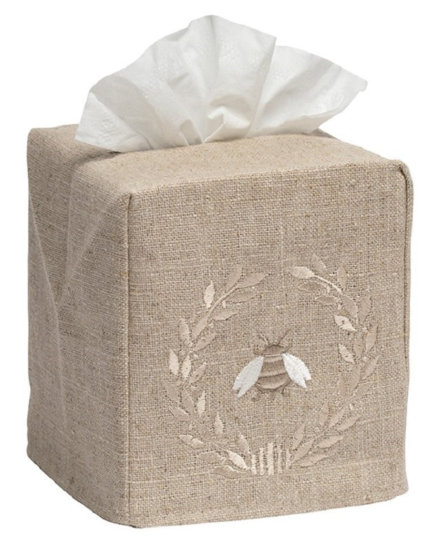 Tissue Box Cover - White Linen / Cotton, Embroidered - DG17 – Jacaranda ...