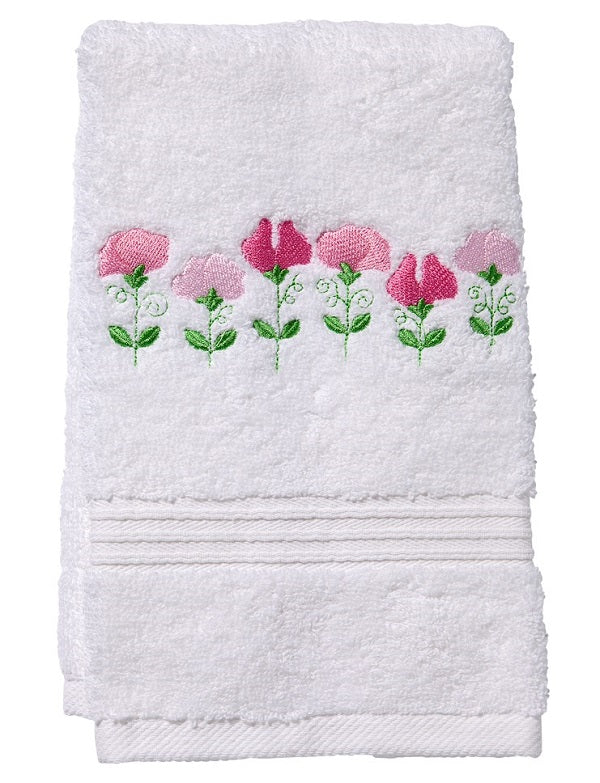Row of Sweet Peas Embroidered White Terry Guest Towel – Jacaranda Living